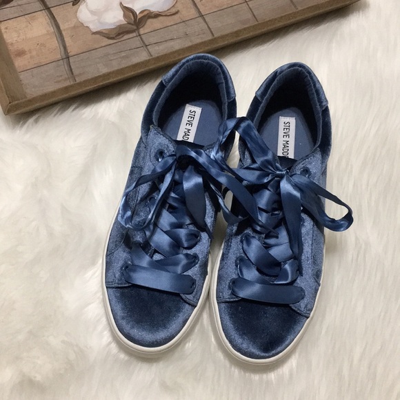 Steve Madden | Shoes | Steve Madden Blue Velvet Satin Platform Sneakers ...
